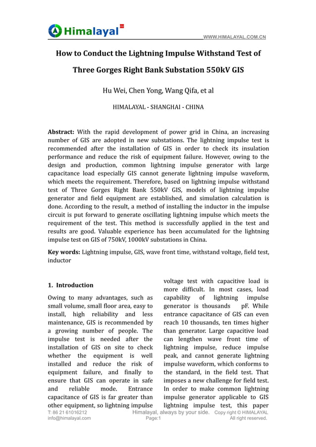 How to conduct the lightning impulse withstand test on 550kv GIS? | PDF ...
