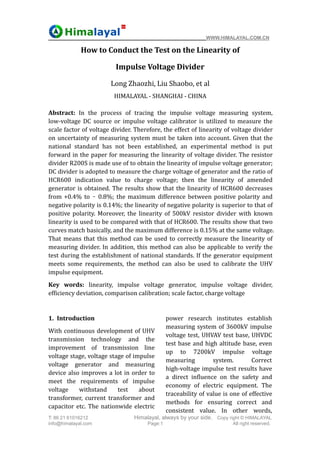 How to conduct the test on the linearity of impulse voltage divider ...