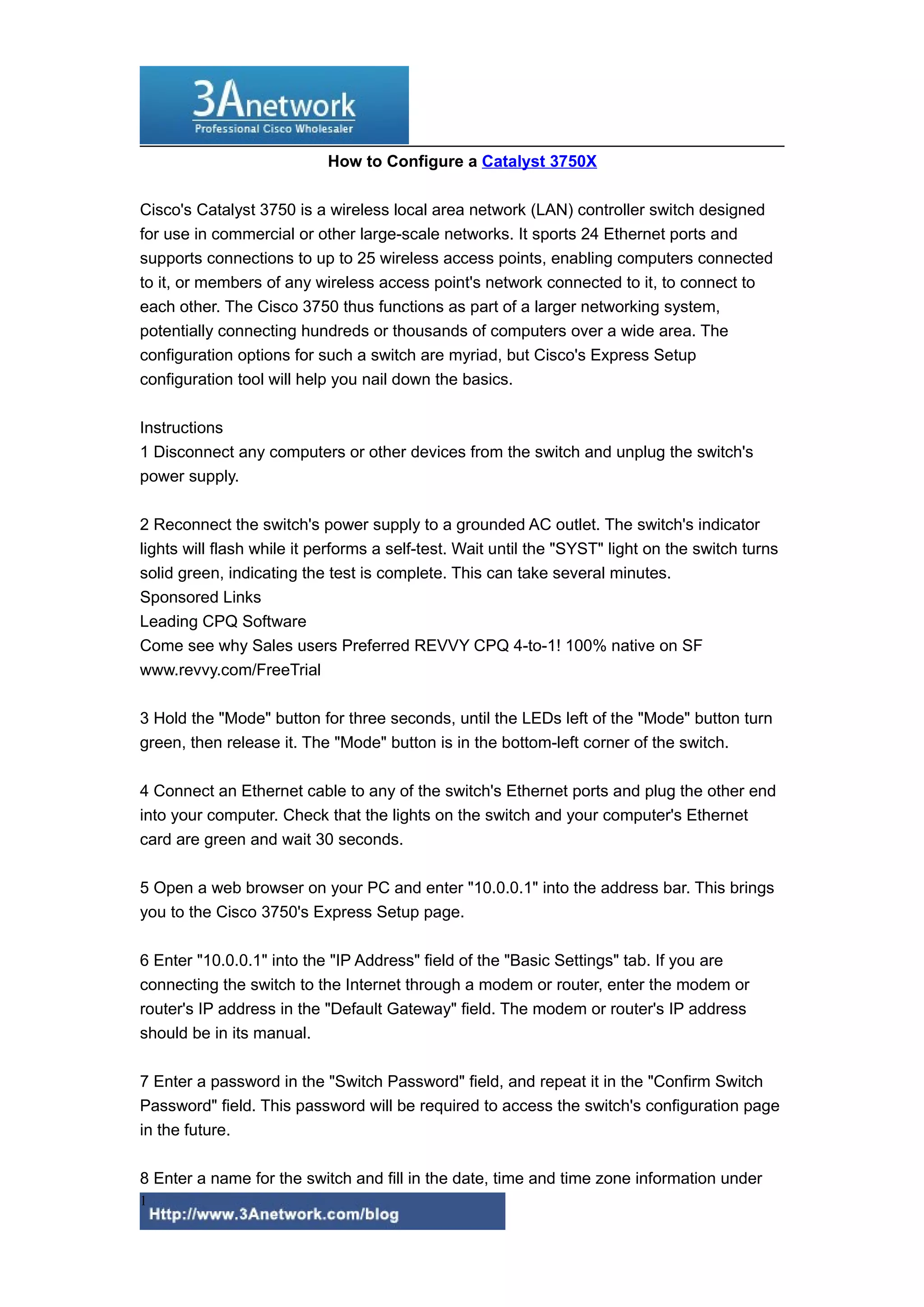 How to configure a catalyst 3750 x | DOC