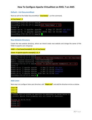 How To Configure Apache VirtualHost on RHEL 7 on AWS | PDF | Web Hosting | Internet