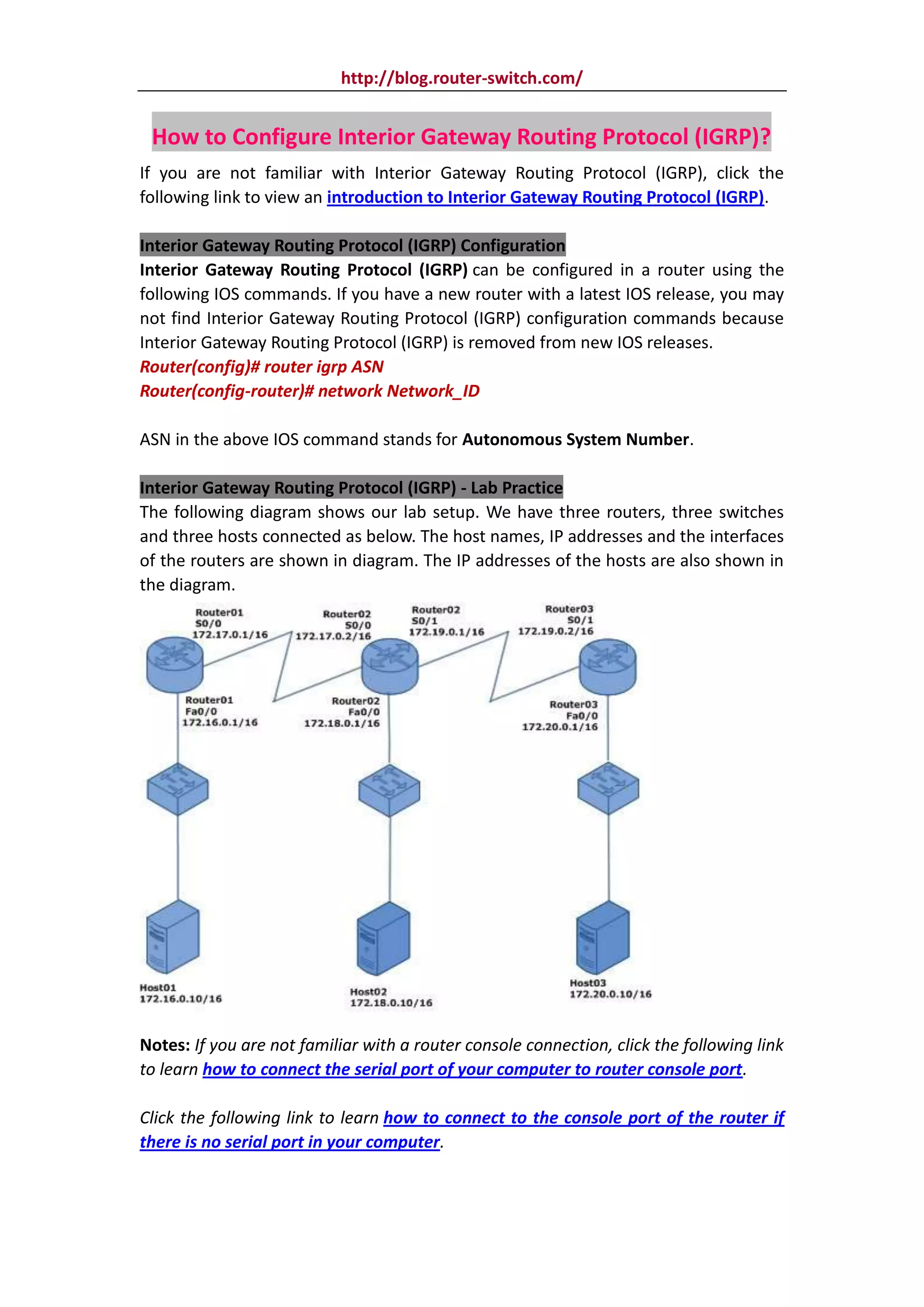 How to configure interior gateway routing protocol (igrp) | PDF