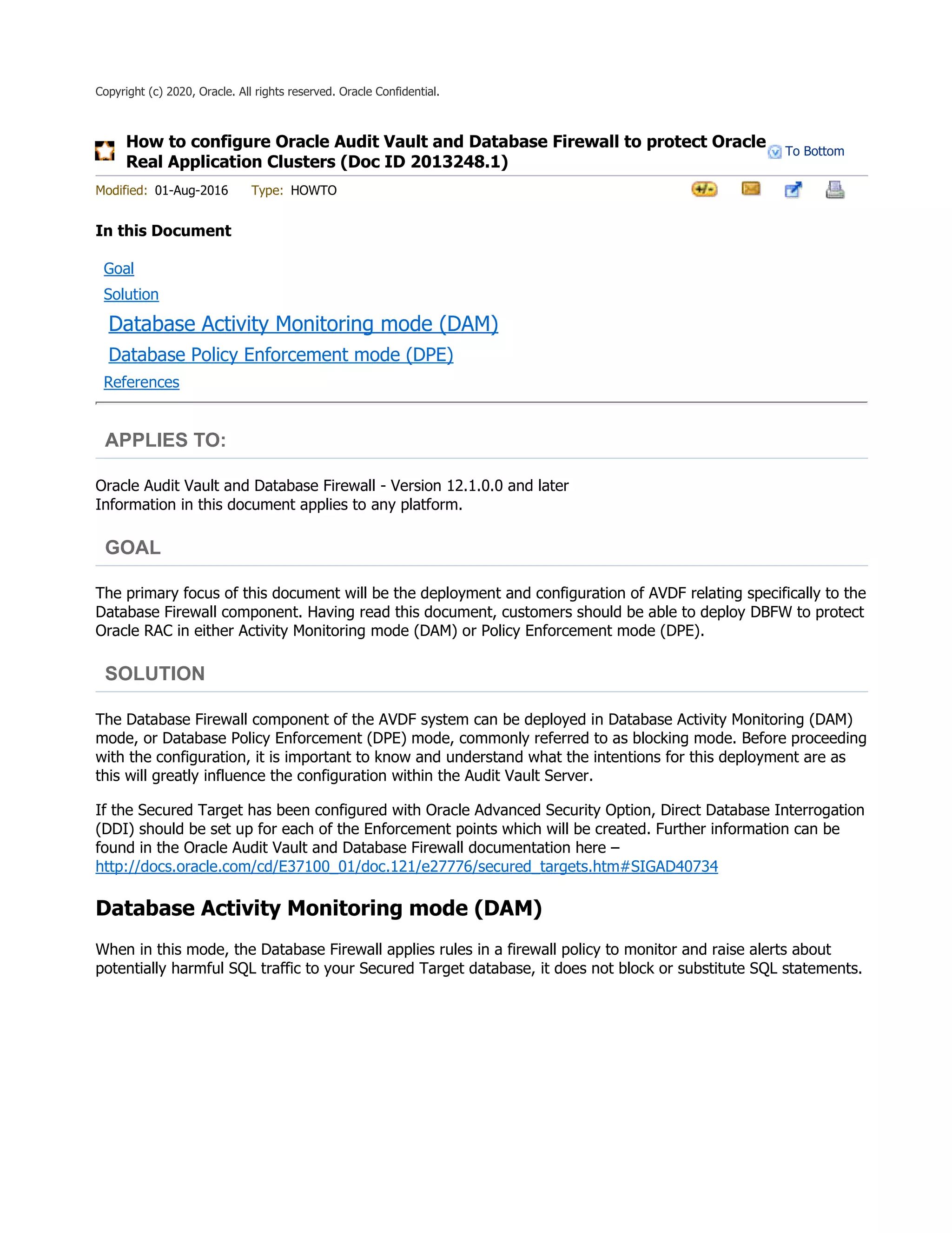 How To Configure Oracle Audit Vault And Database Firewall To Protect Oracle Real Application