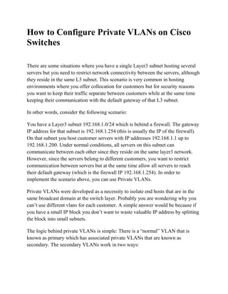 How to Configure Private VLANs on Cisco Switches | PDF