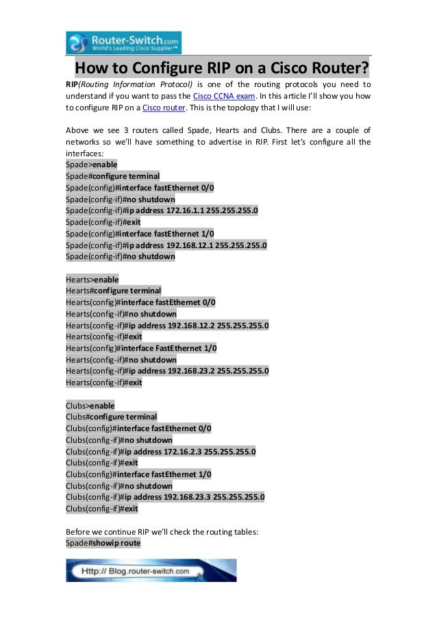 How to configure rip on a cisco router How to configure rip on a cisco router
