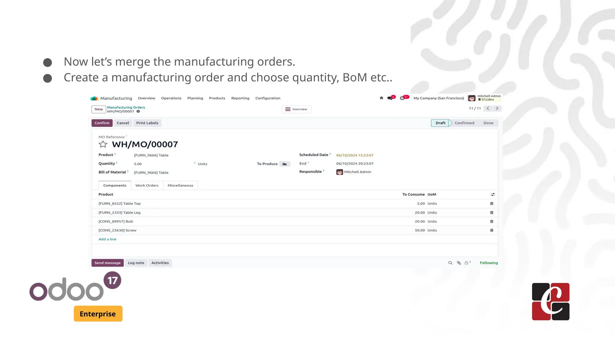 How to Configure Split & Merge Manufacturing Orders in Odoo 17 Manufacturing | PPT