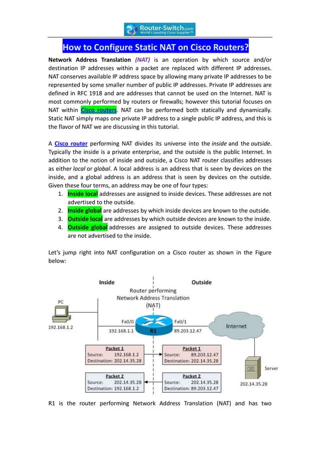 How to configure static nat on cisco routers | PDF