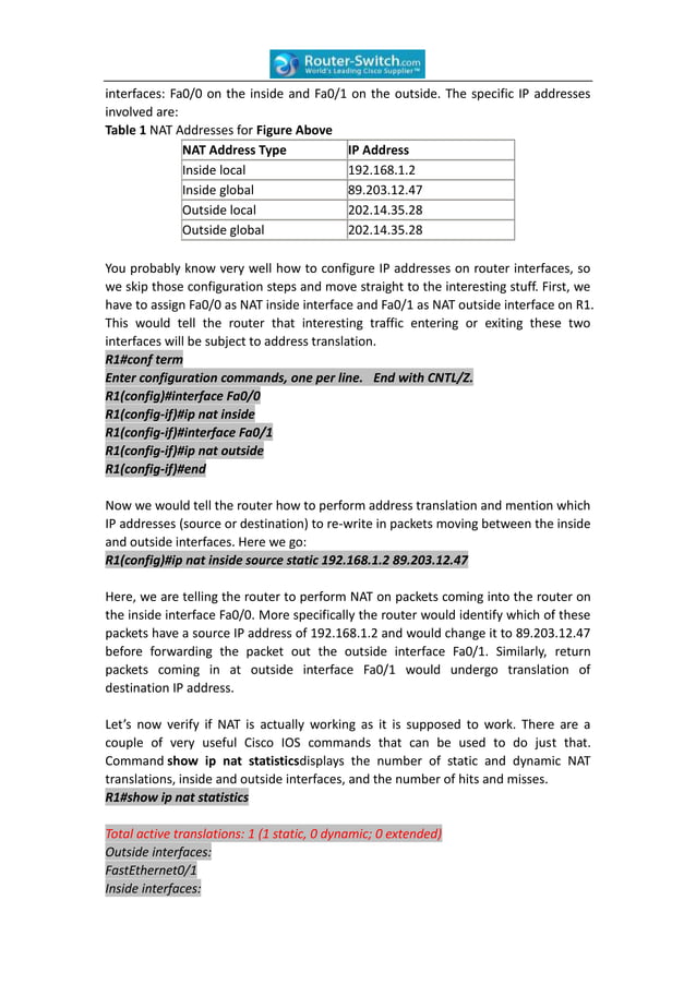 How to configure static nat on cisco routers | PDF