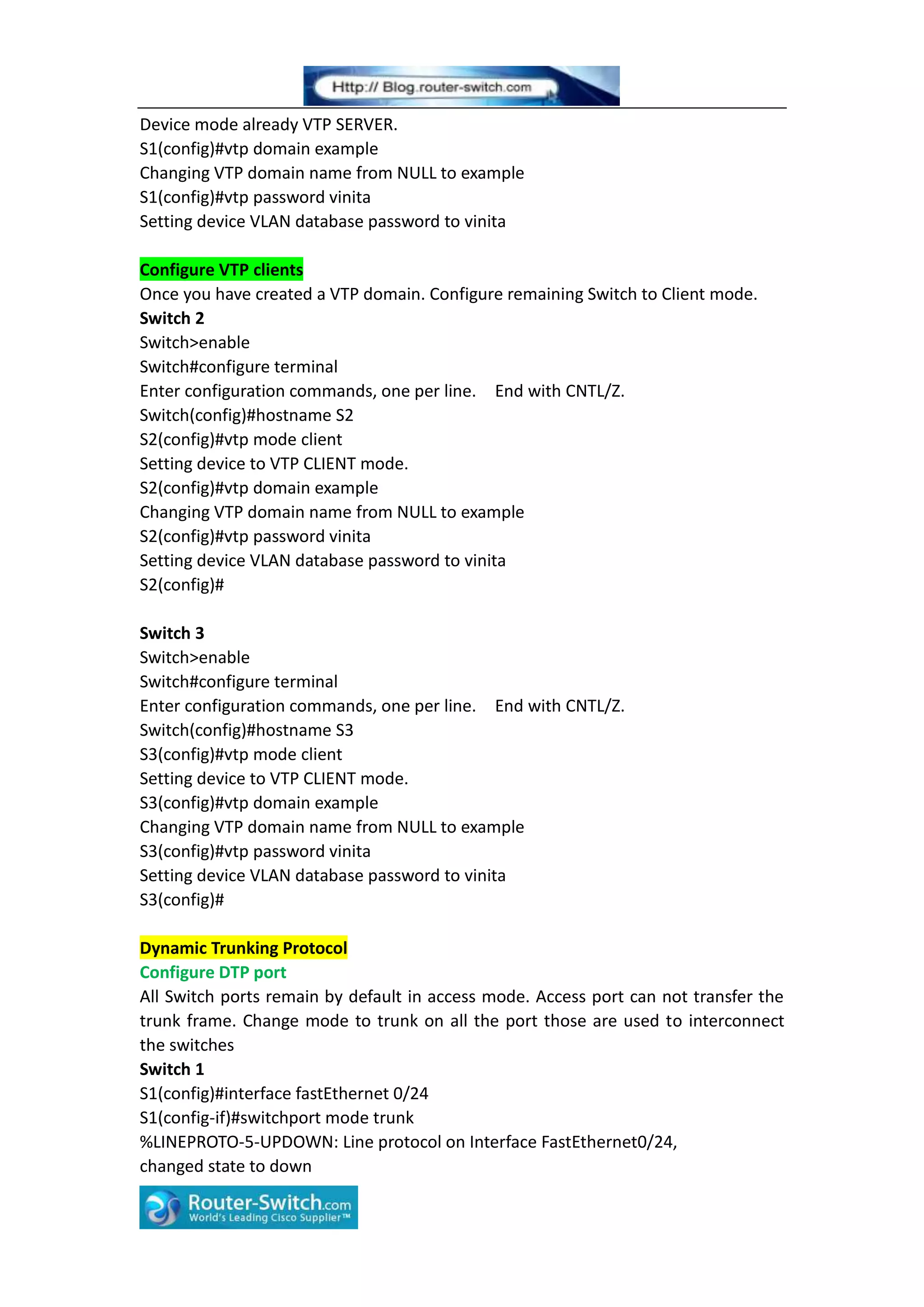 How to configure vlan, stp, dtp step by step guide | DOCX