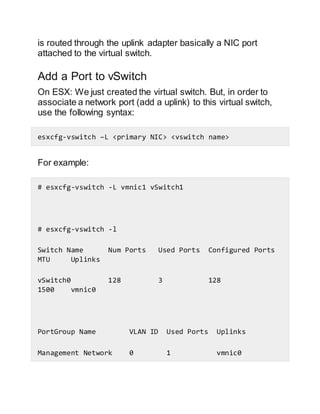 How to configure v mware v switch from esx-esxi command line | DOCX