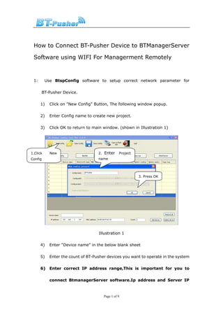 How to connect bt pusher device to bt manager-server software using wifi for managerment ...