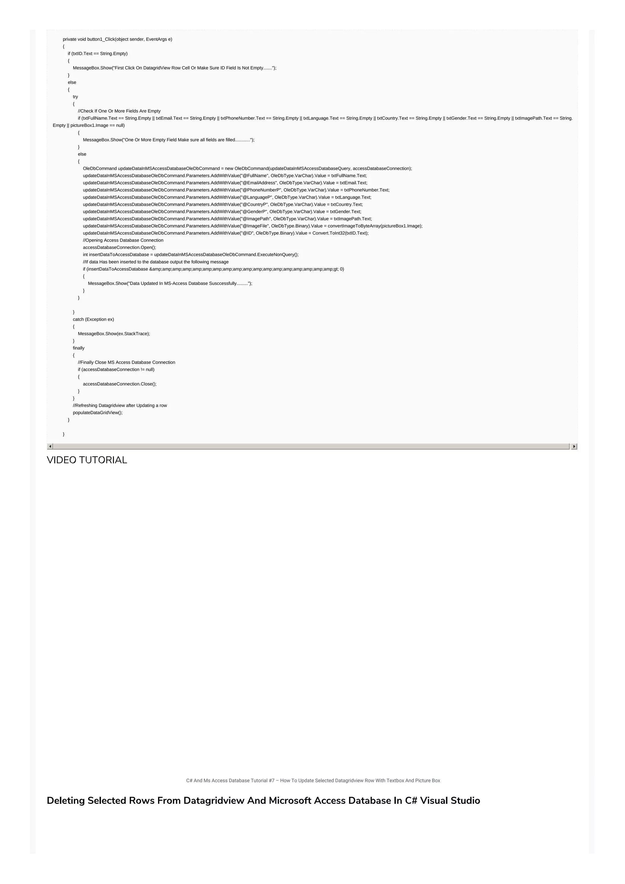Crud How To Connect To Microsoft Access Database Insert Update Delete Clear Print Export