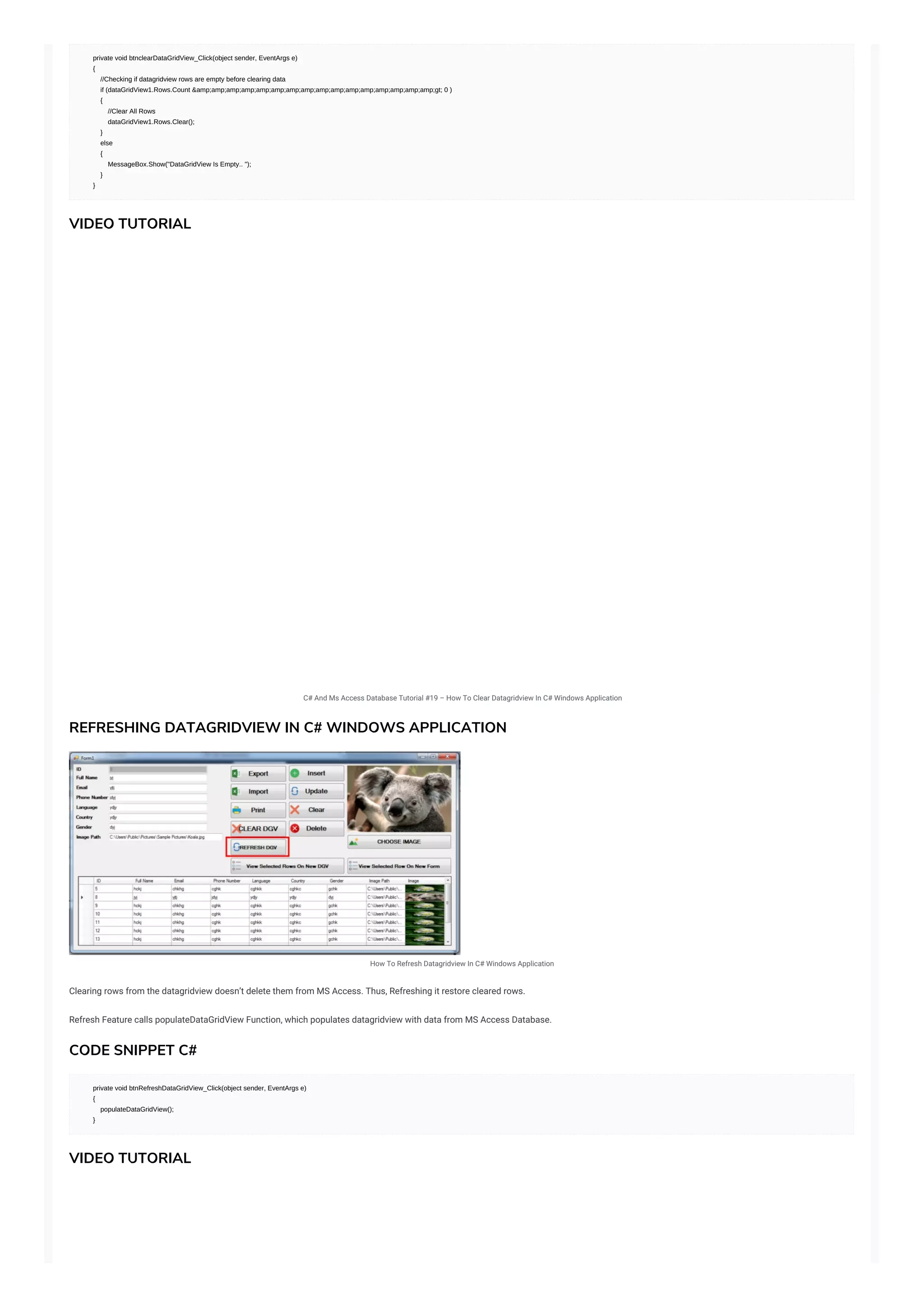 Crud How To Connect To Microsoft Access Database Insert Update Delete Clear Print Export