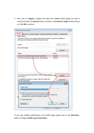 Howto connecttoaniscsi targetusingwindows | PDF