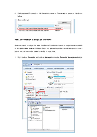 Howto connecttoaniscsi targetusingwindows | PDF