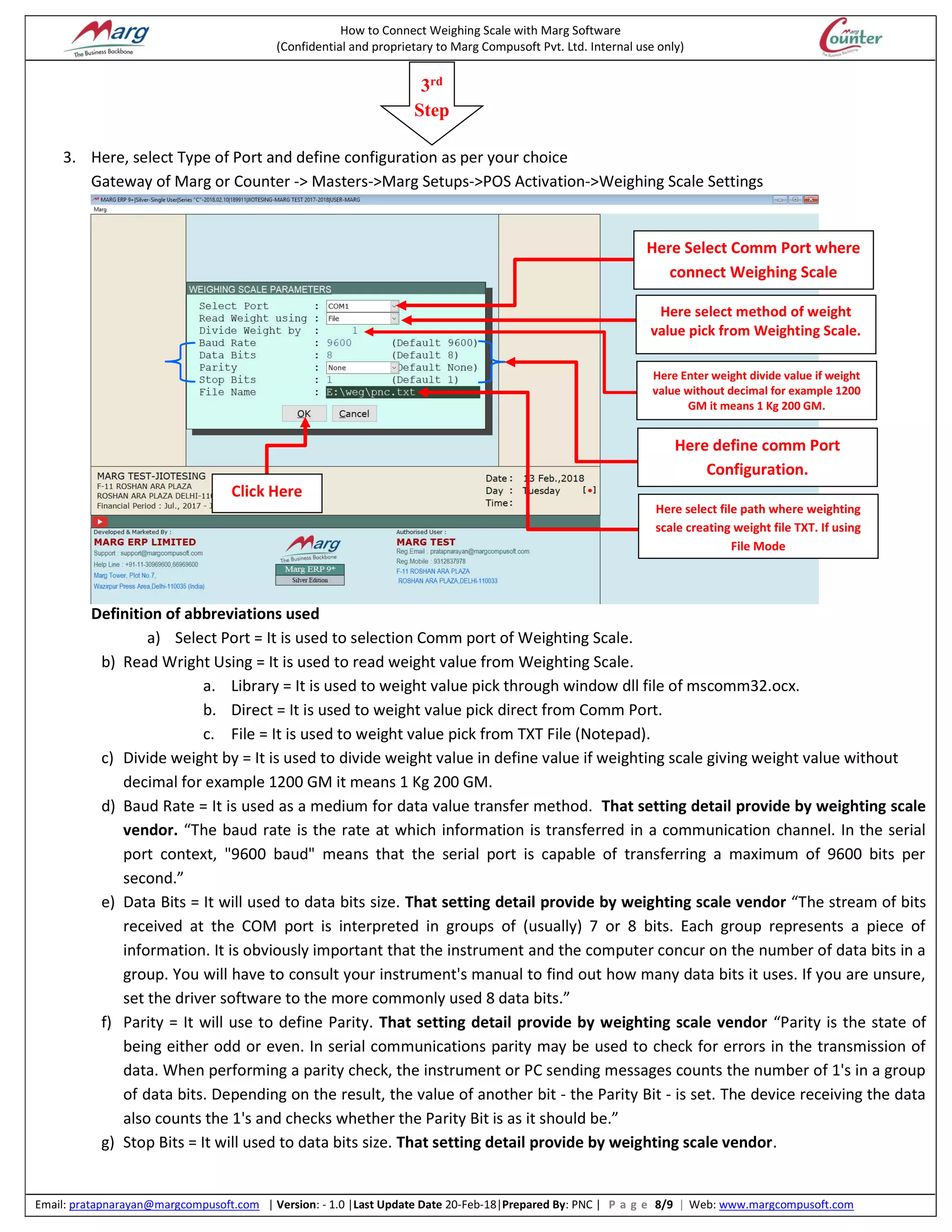 How to connect weighing scale with marg software | PDF