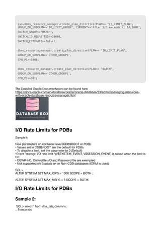 How To Control IO Usage using Resource Manager | PDF