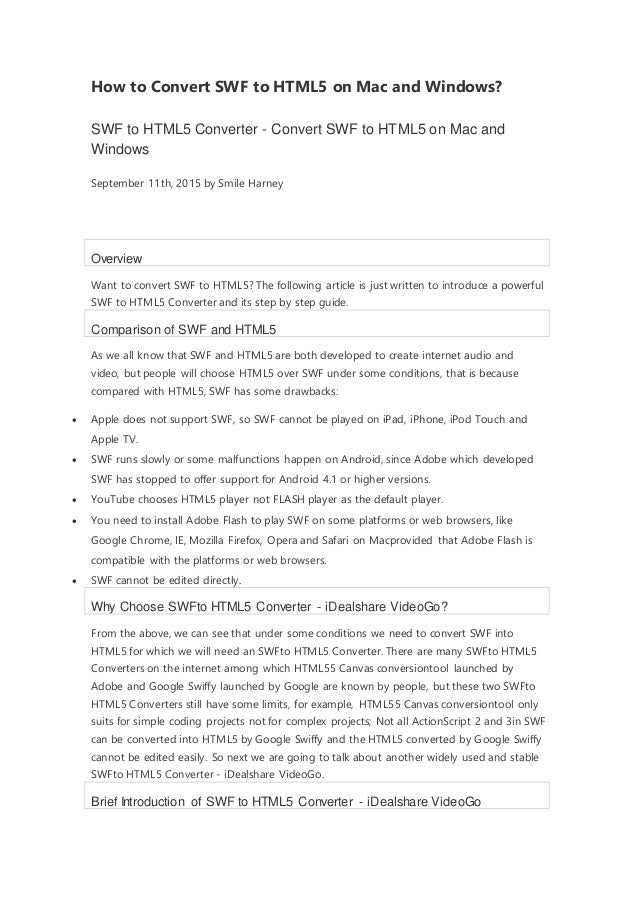 How to convert swf to html5 on mac and windows