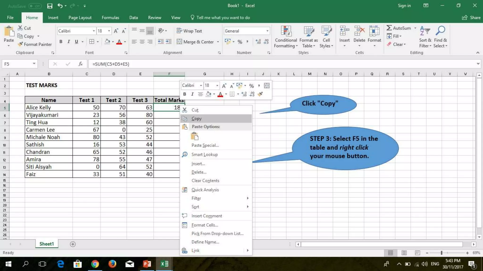 How to copy a formula to multiple cells in Microsoft Excel 2016 | PPT