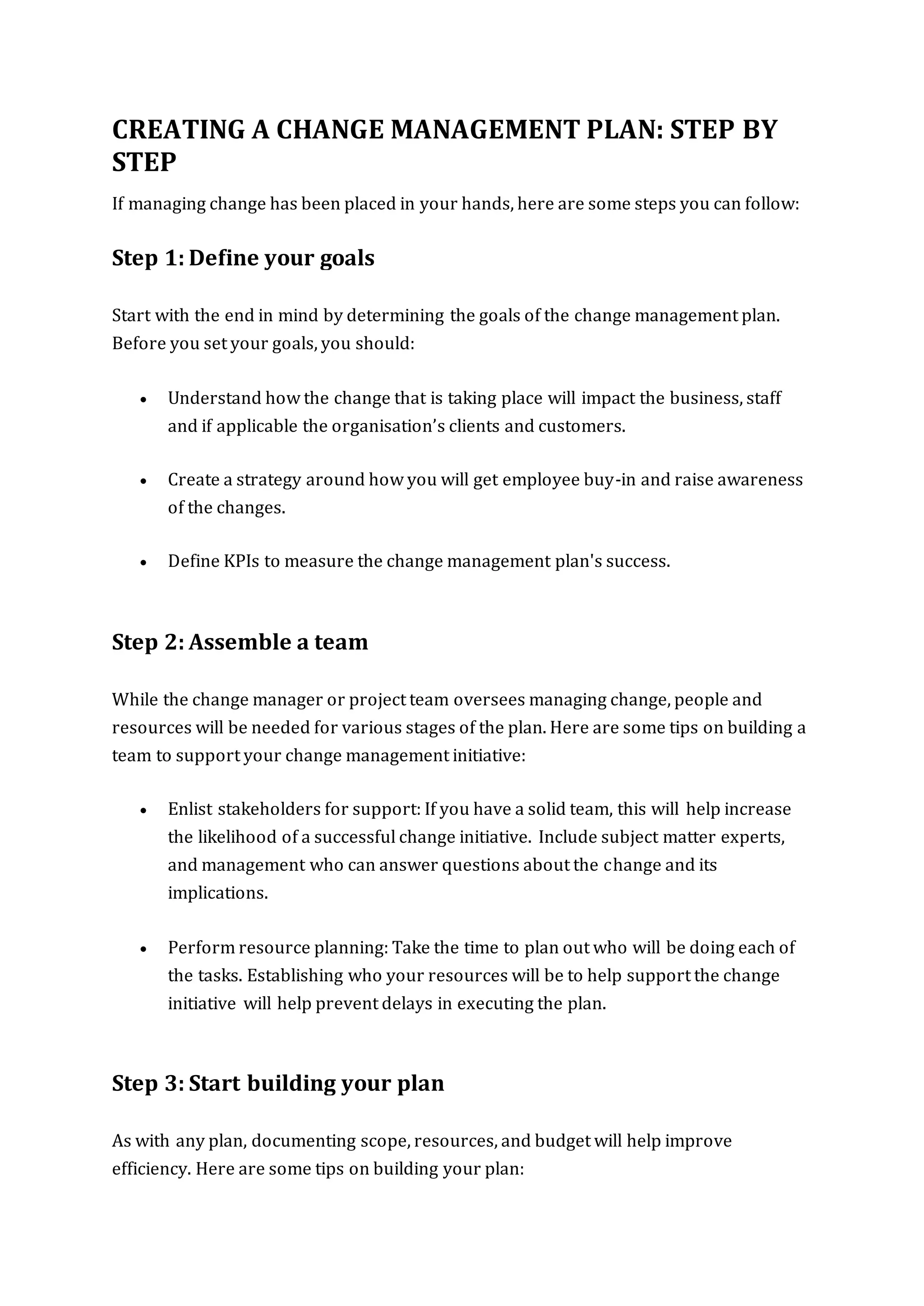 How to create a change management plan | DOCX | Business Administration ...