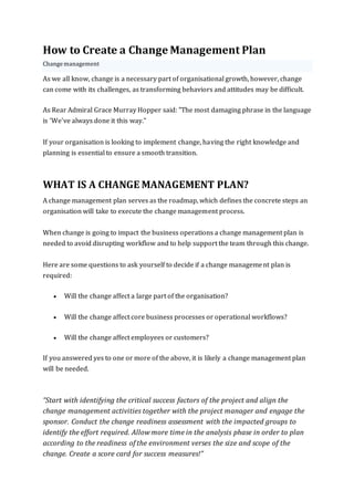 How to create a change management plan | DOCX | Business Administration ...