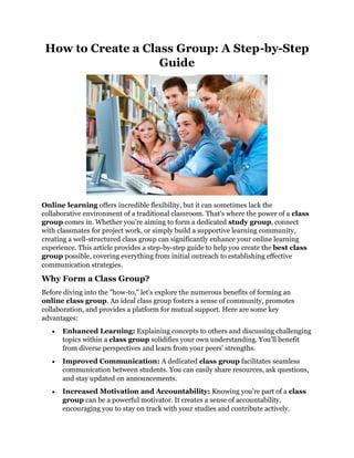 How to Create a Class Group A Step-by-Step Guide | PDF