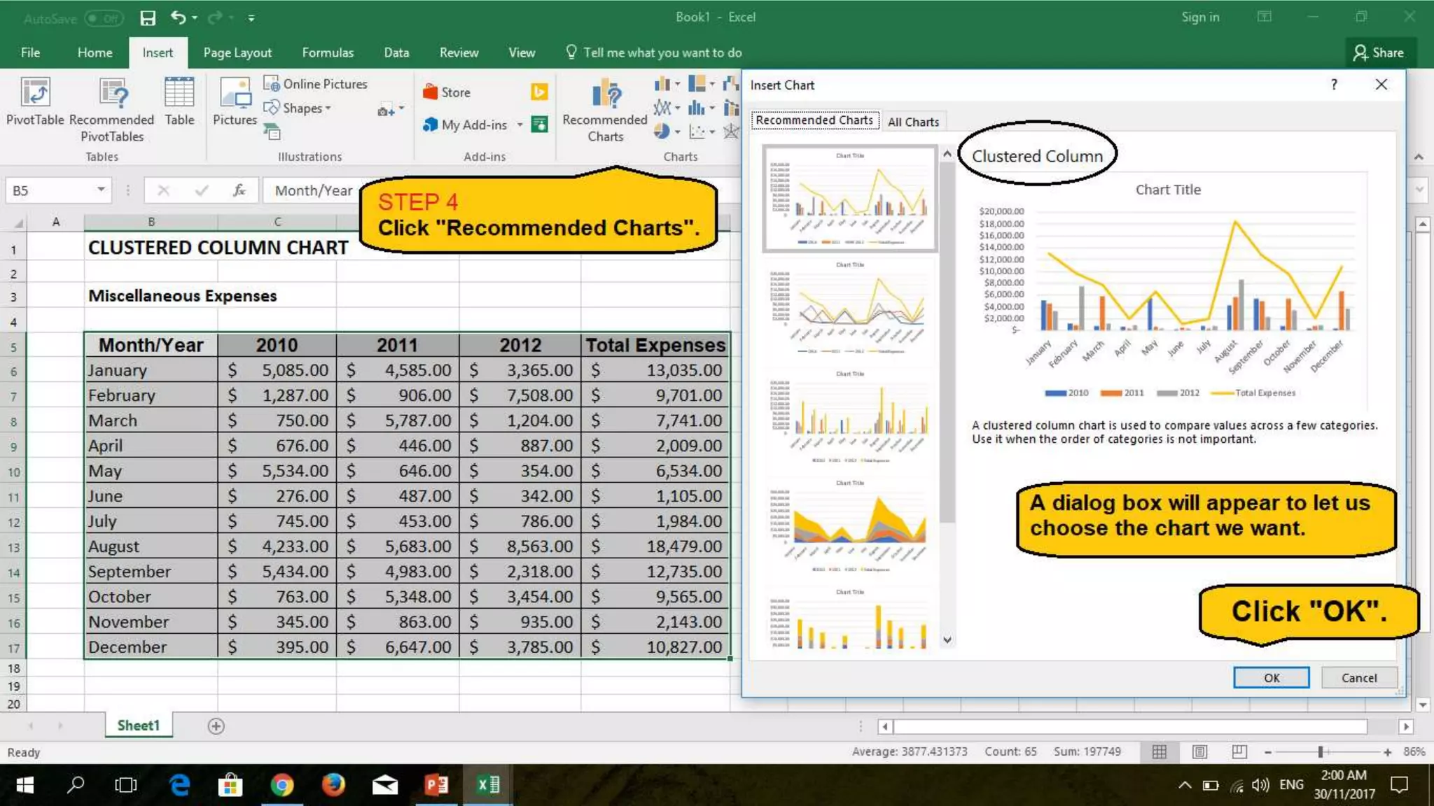 How to create a clustered column chart with Microsoft Excel | PPTX
