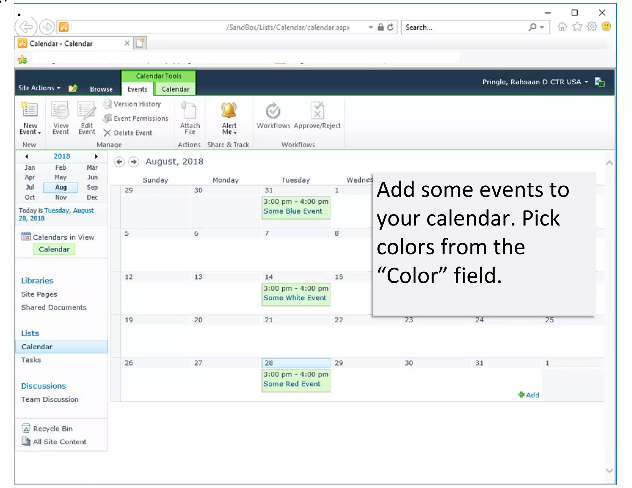 How to create a color coded calendar in share point 2010 | PPT