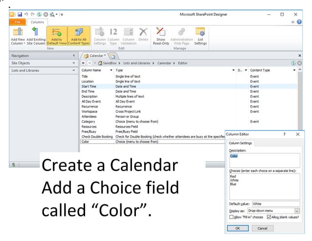 How to create a color coded calendar in share point 2010 | PPT