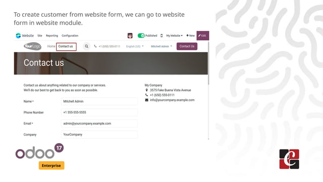 How to Create a Customer Through the Odoo 17 Website Form | PPTX