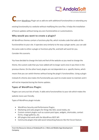 How to Create a Custom WordPress Plugin | PDF