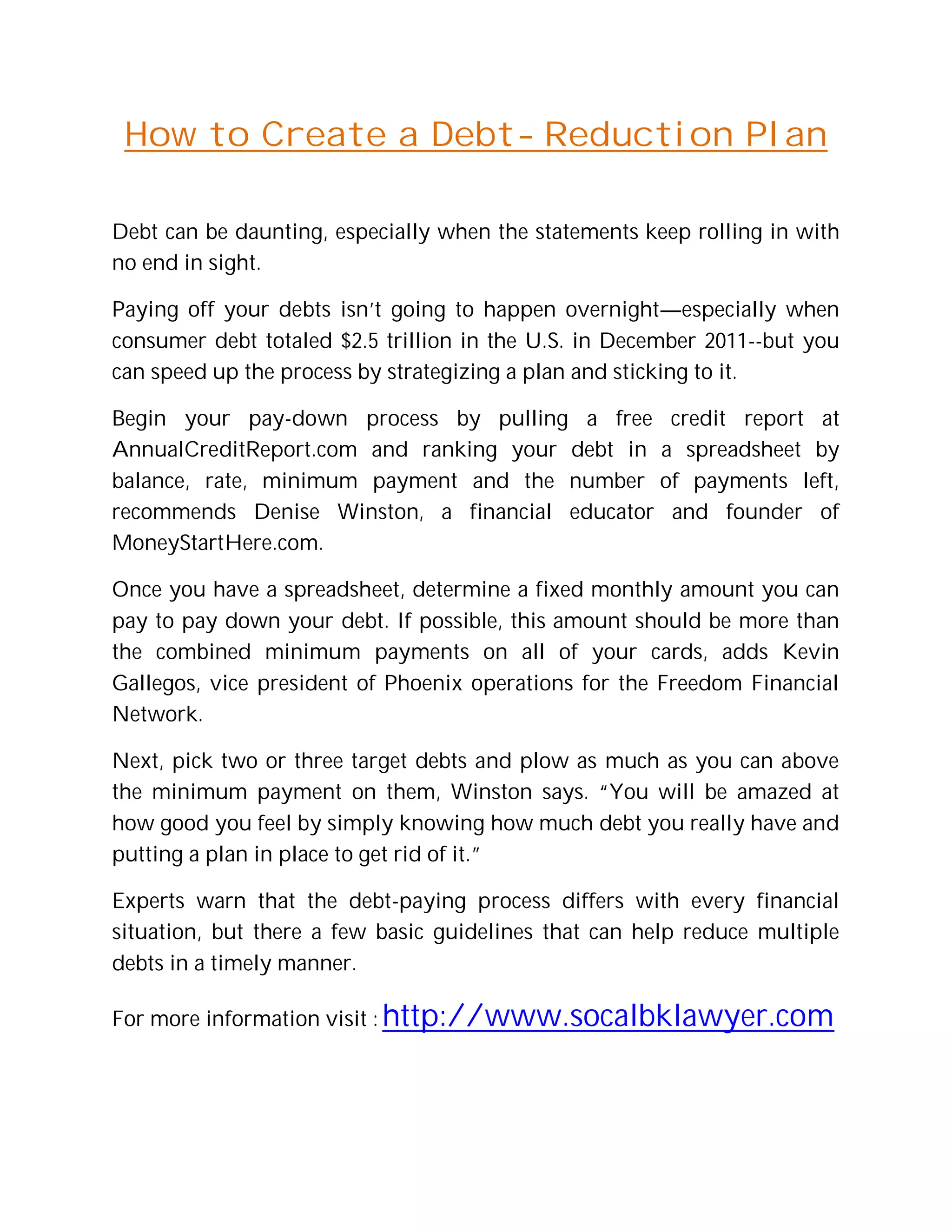 How to create a debt reduction plan | PDF