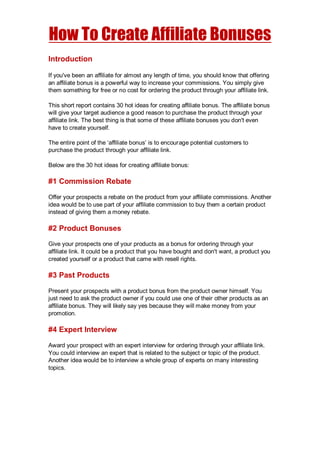 How tocreateaffiliatebonuses | PDF | Marketing and Advertising | Business