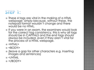 How to create a html webpage using notepad | PPTX