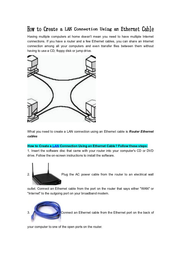 How to create a lan connection using an ethernet cable