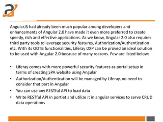 How to create an angular 2.0 application in liferay dxp to fetch the ootb advantages | PPT