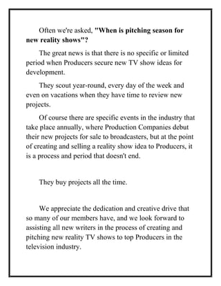 How to create and pitch a reality tv show idea | PDF