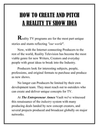 How to create and pitch a reality tv show idea | PDF