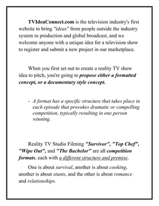 How to create and pitch a reality tv show idea | PDF