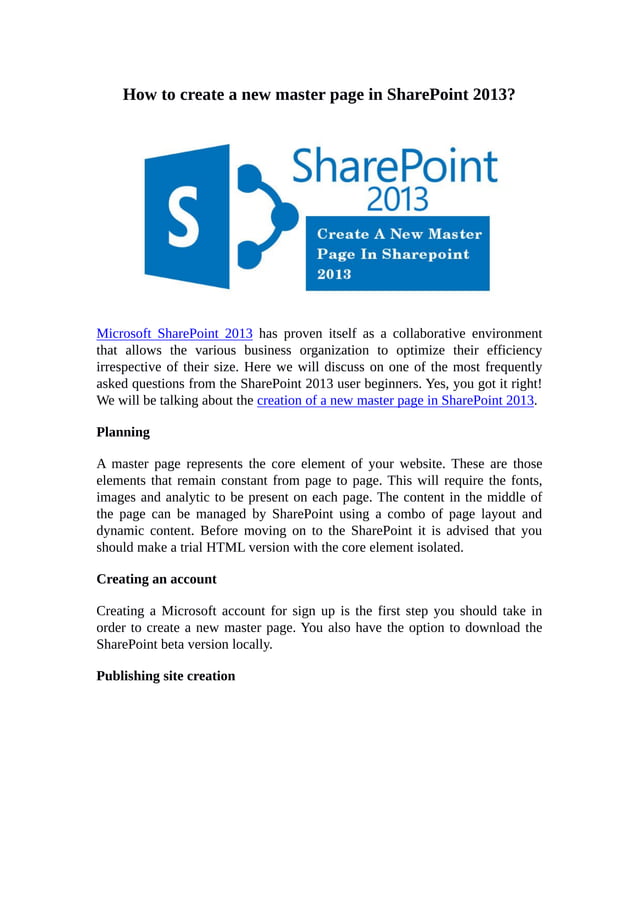 How to create a new Master Page in SharePoint 2013? | PDF | Desktop Publishing | Computer ...