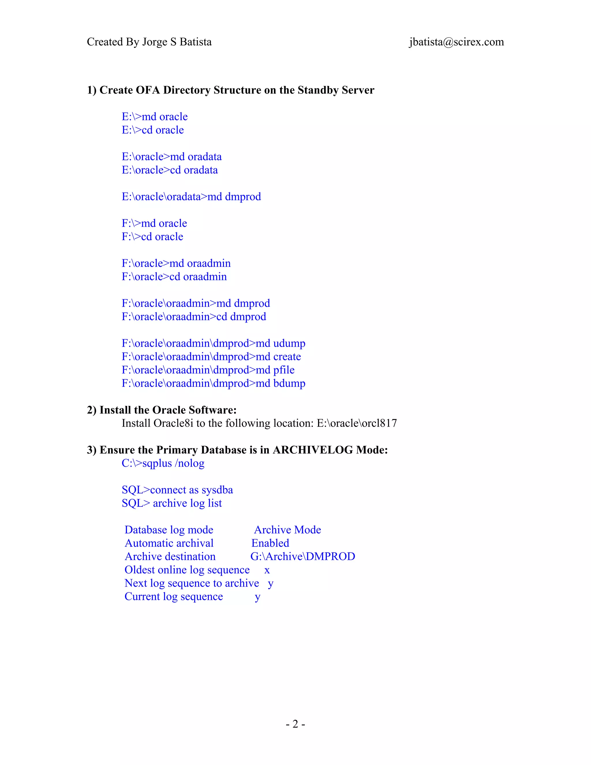 How to create a non managed standby database | PDF