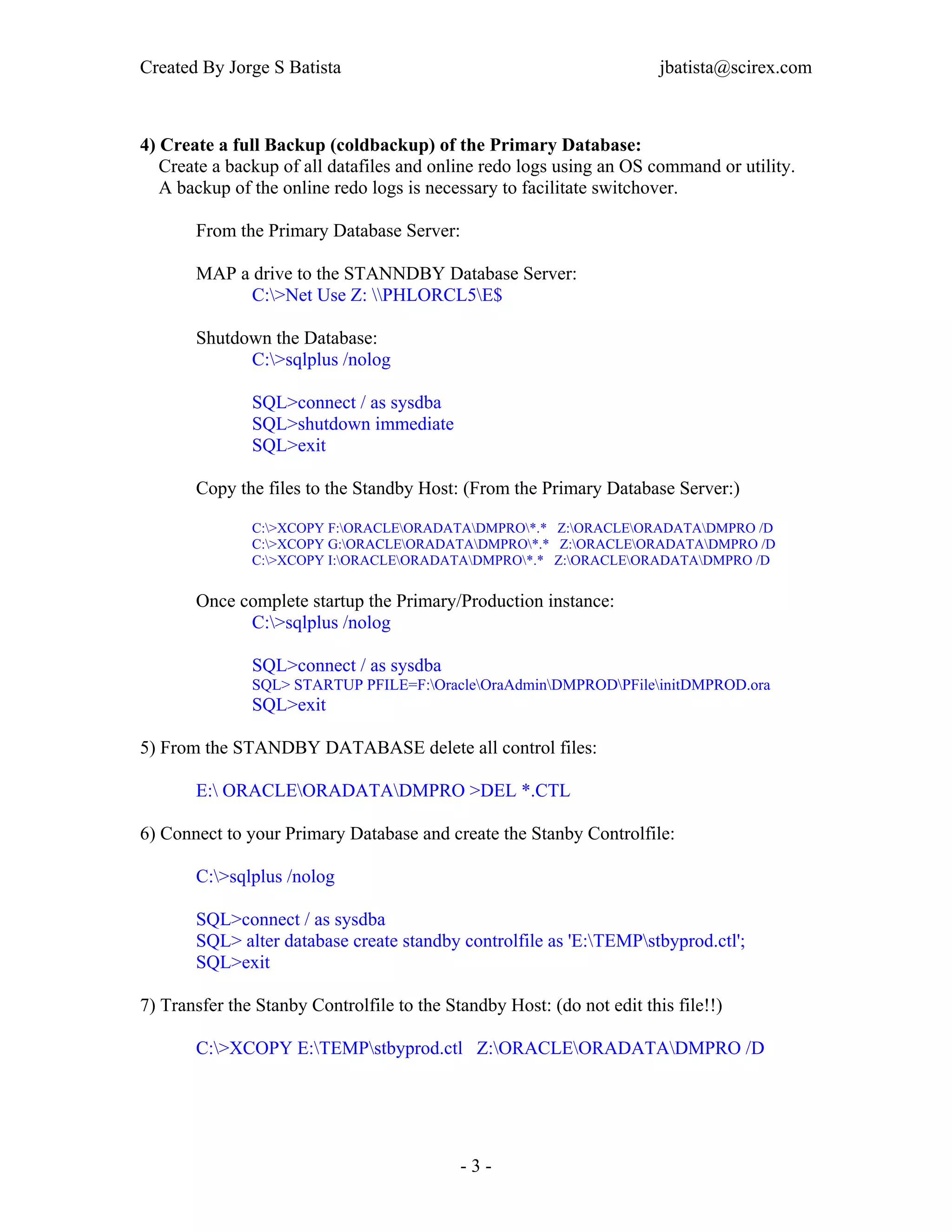How to create a non managed standby database | PDF