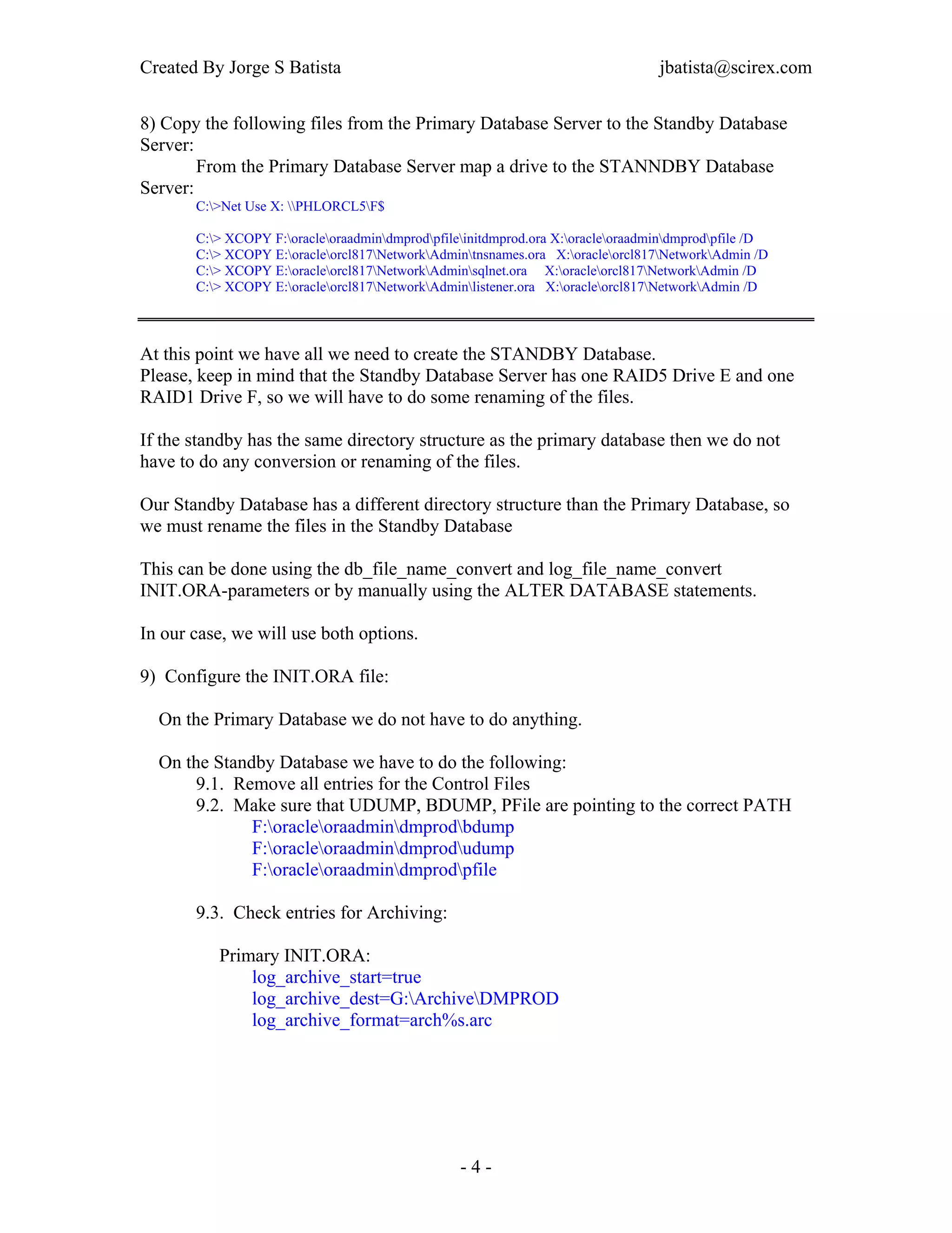 How to create a non managed standby database | PDF