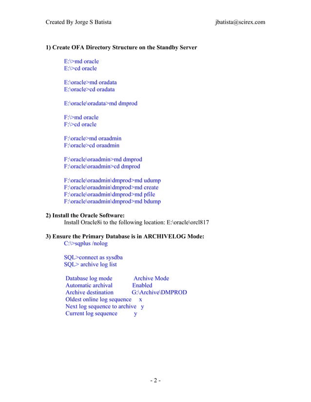 How to create a non managed standby database | PDF