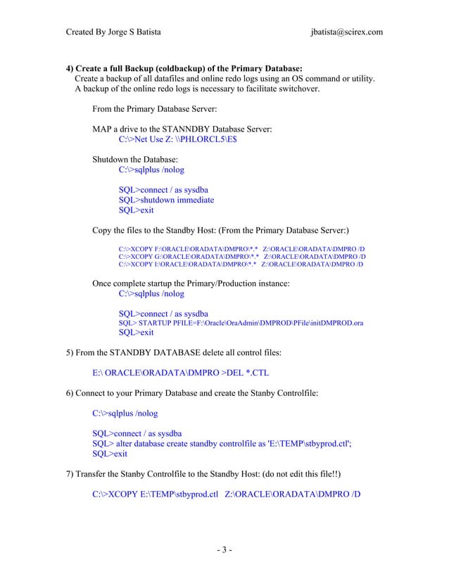 How to create a non managed standby database | PDF