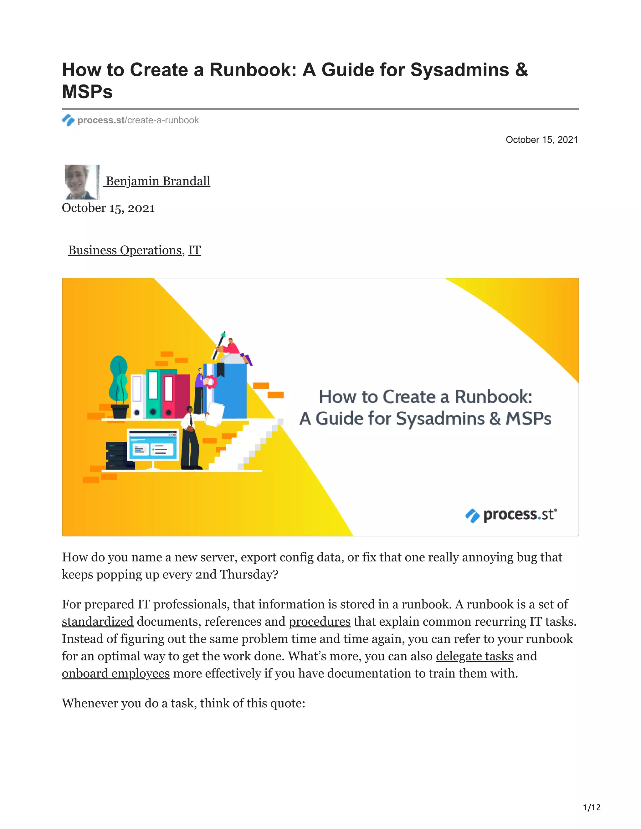 How to Create a Runbook: A Guide for Sysadmins & MSPs | PDF