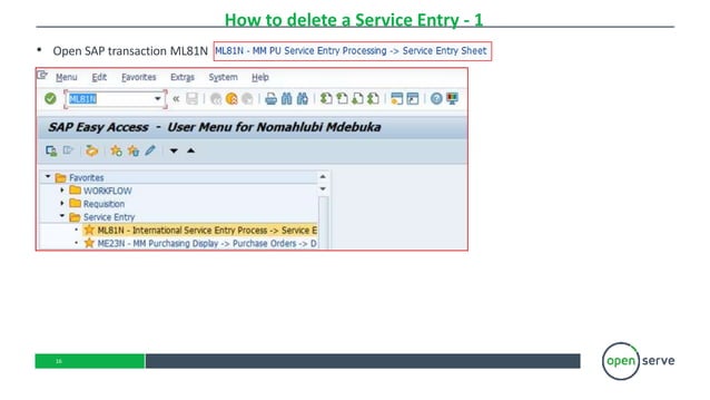 HOW TO CREATE A SERVICE ENTRY ML81N TRAINING SLIDE PACK.pptx | Business ...