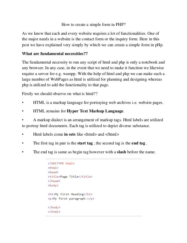 How to create a simple form in php