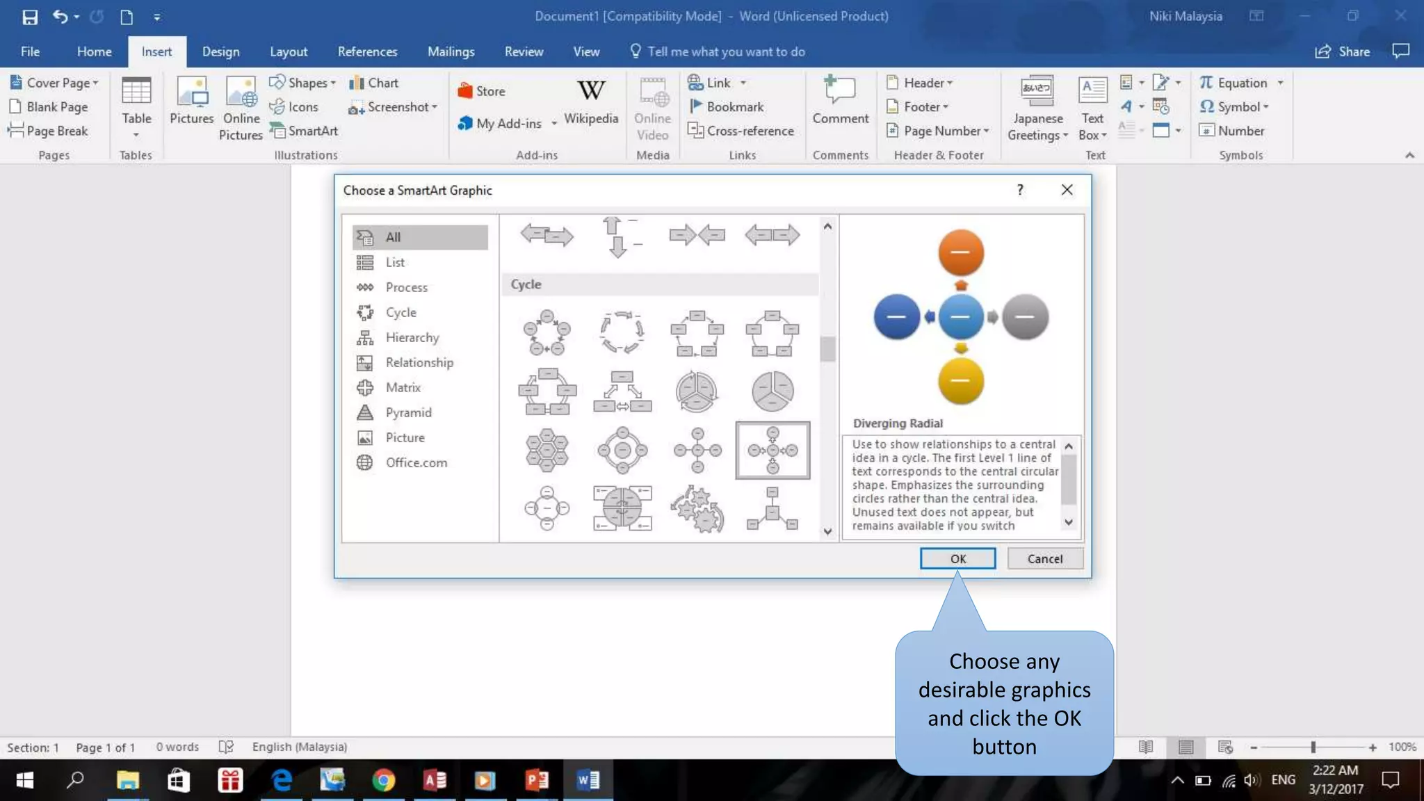 How to create a smart art graphic in Microsoft Word 2016 | PPTX ...