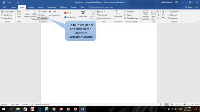 How to create a smart art graphic in Microsoft Word 2016 | PPTX ...