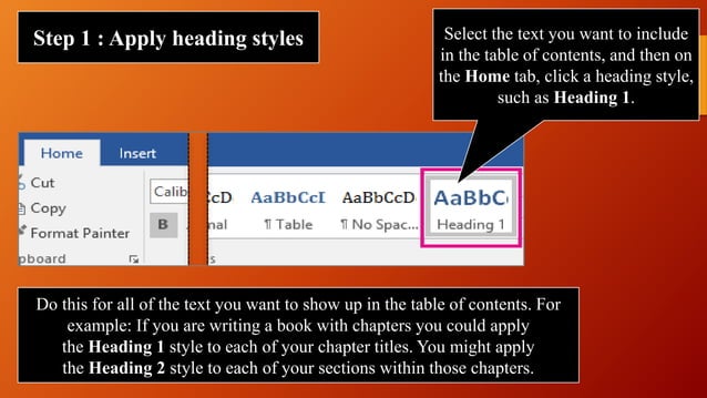 How to create a table of contents in word | PPTX | Technology & Computing